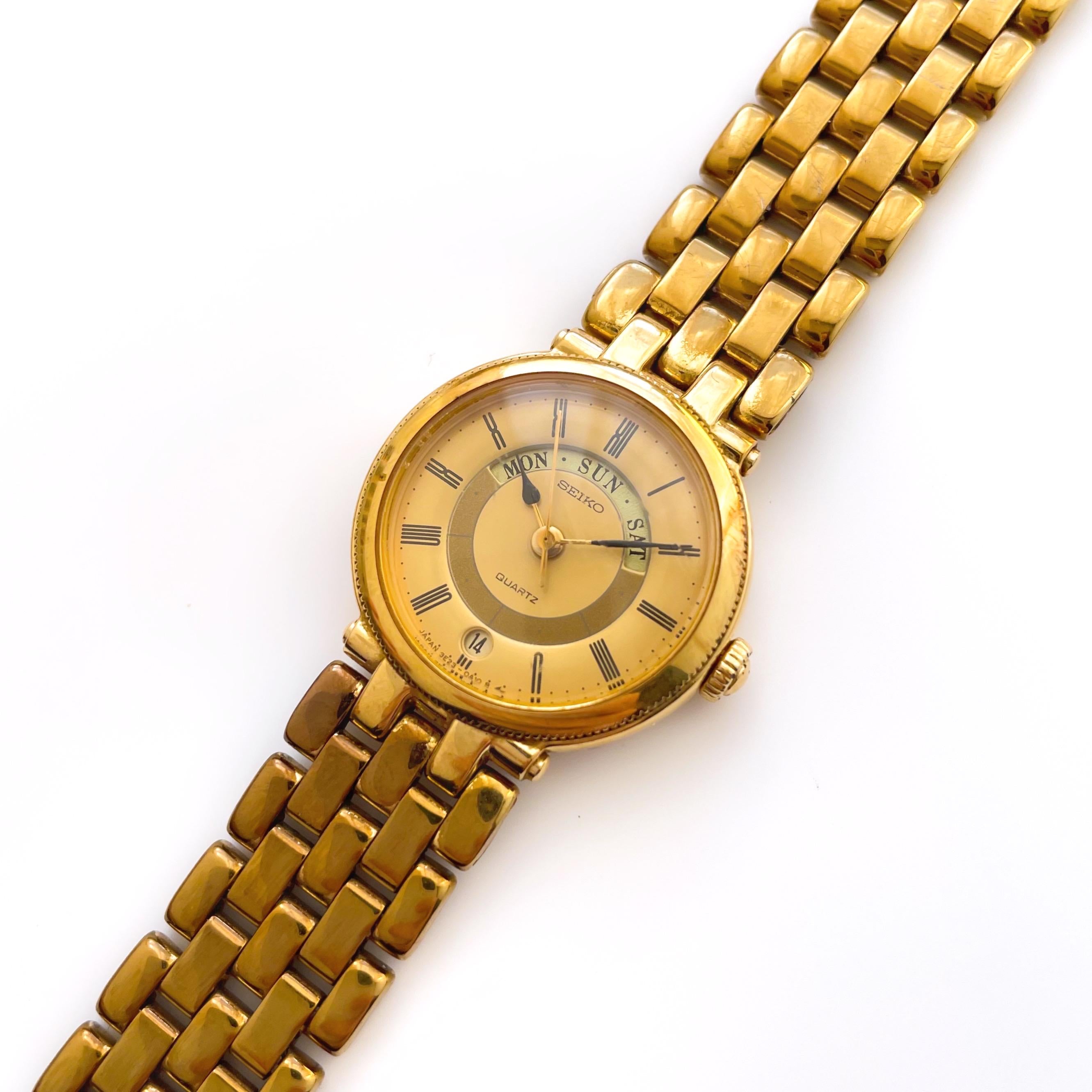 Vintage 1990s Gold-Plated Ladies' Seiko Quartz Watch with Day/Date Fun – Finchley Watches