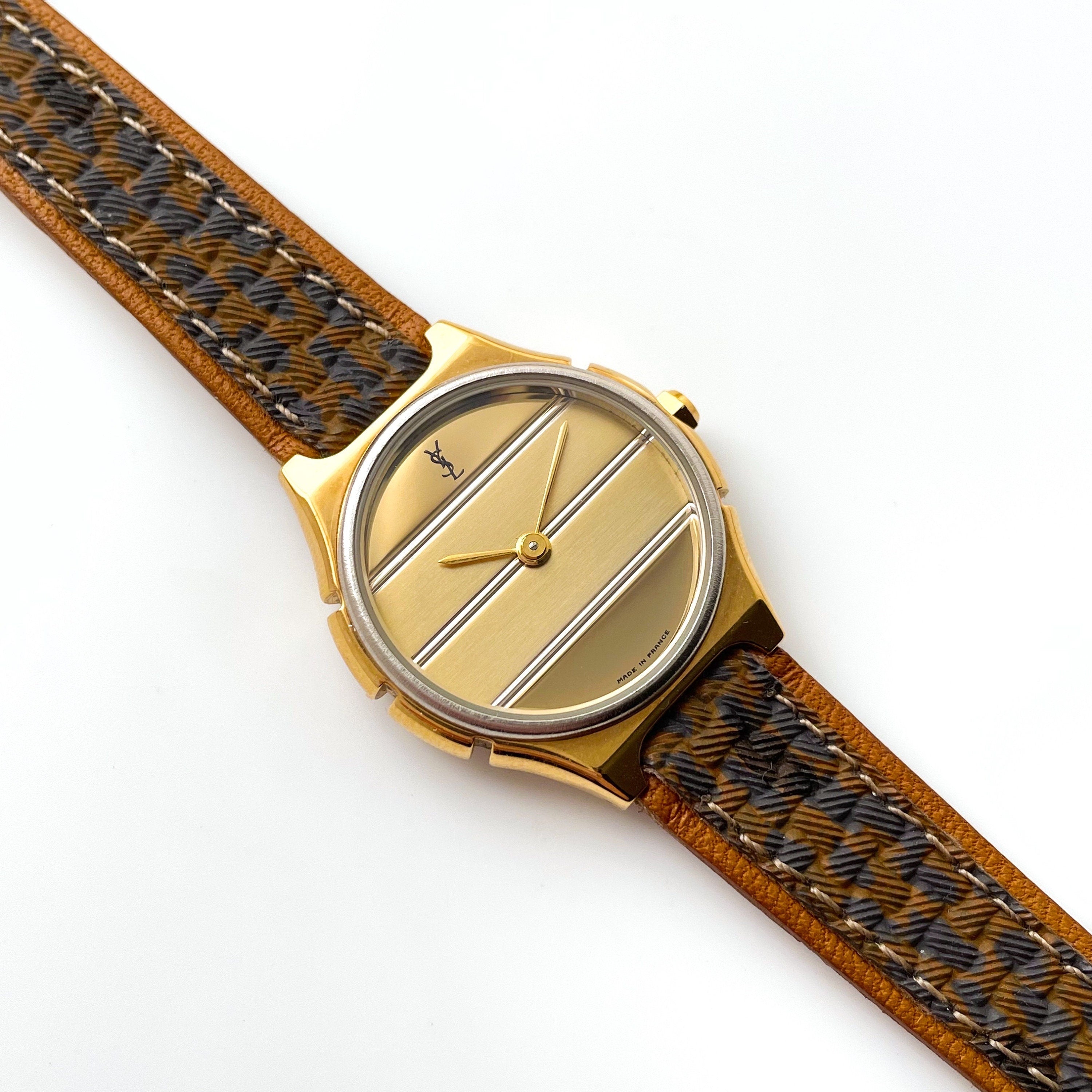 Vintage Yves Saint Laurent Gold-Plated Ladies' Quartz Watch with Textu ...