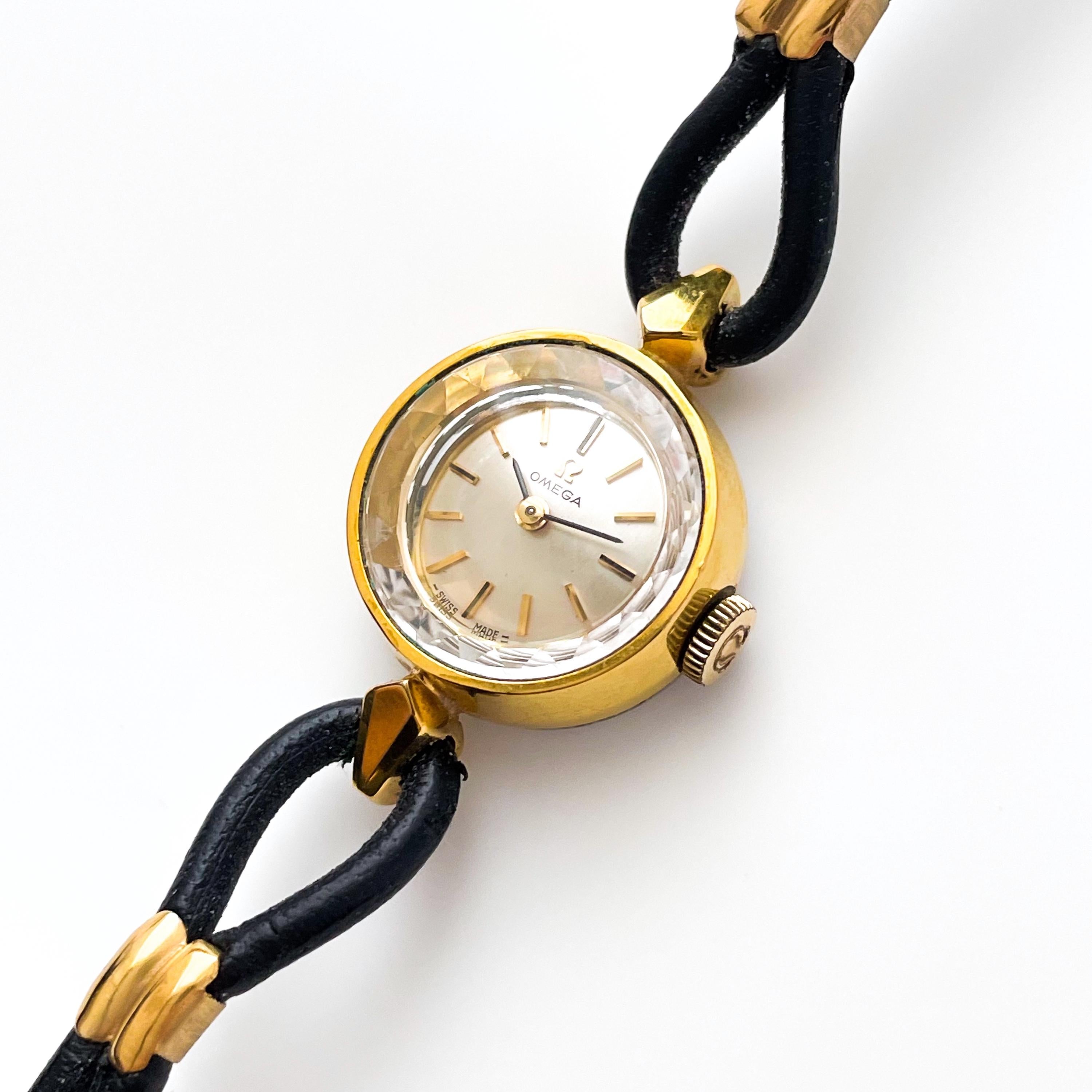 Tiny Vintage Gold-Plated Omega Ladies' Mechanical Watch with Faceted ...