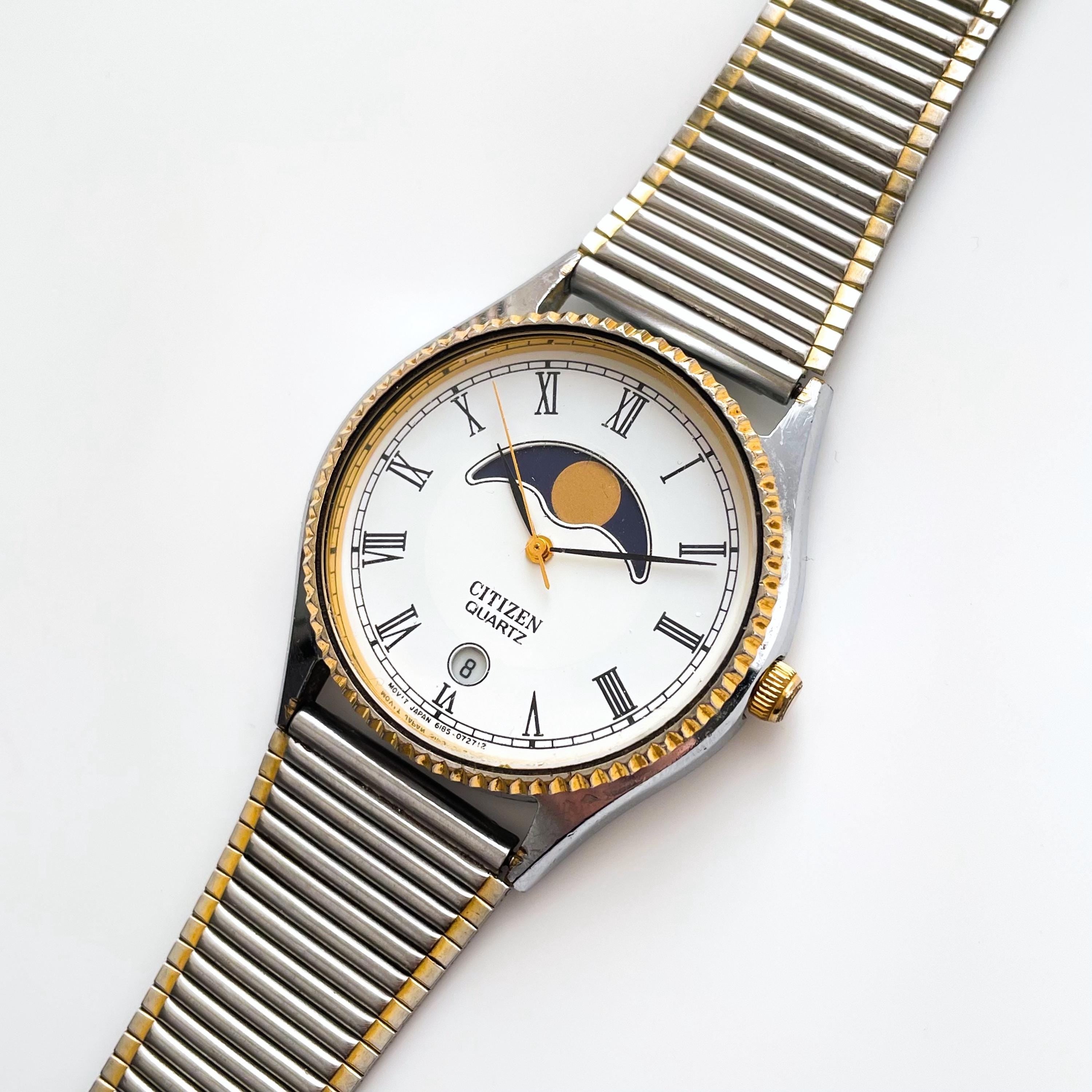 Vintage Unisex Two-Tone Citizen Moon Phase Quartz Watch With Metal ...