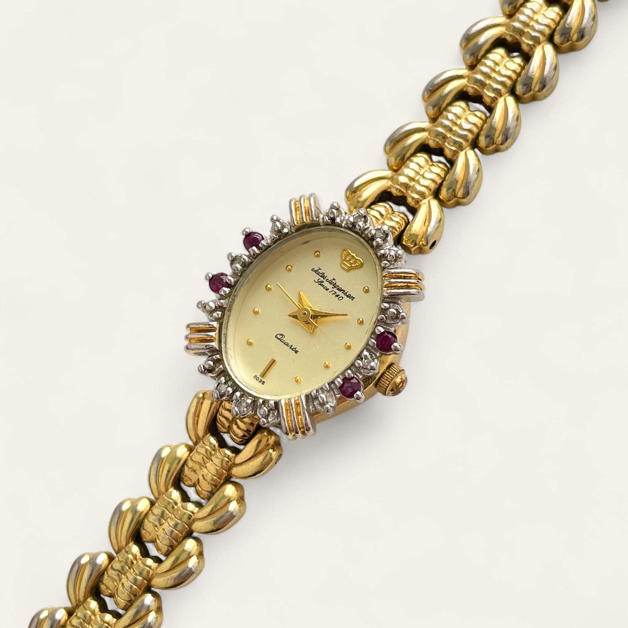 Vintage 90s Gold-Plated Jules Jürgensen Watch - Diamond & Ruby Bezel ...