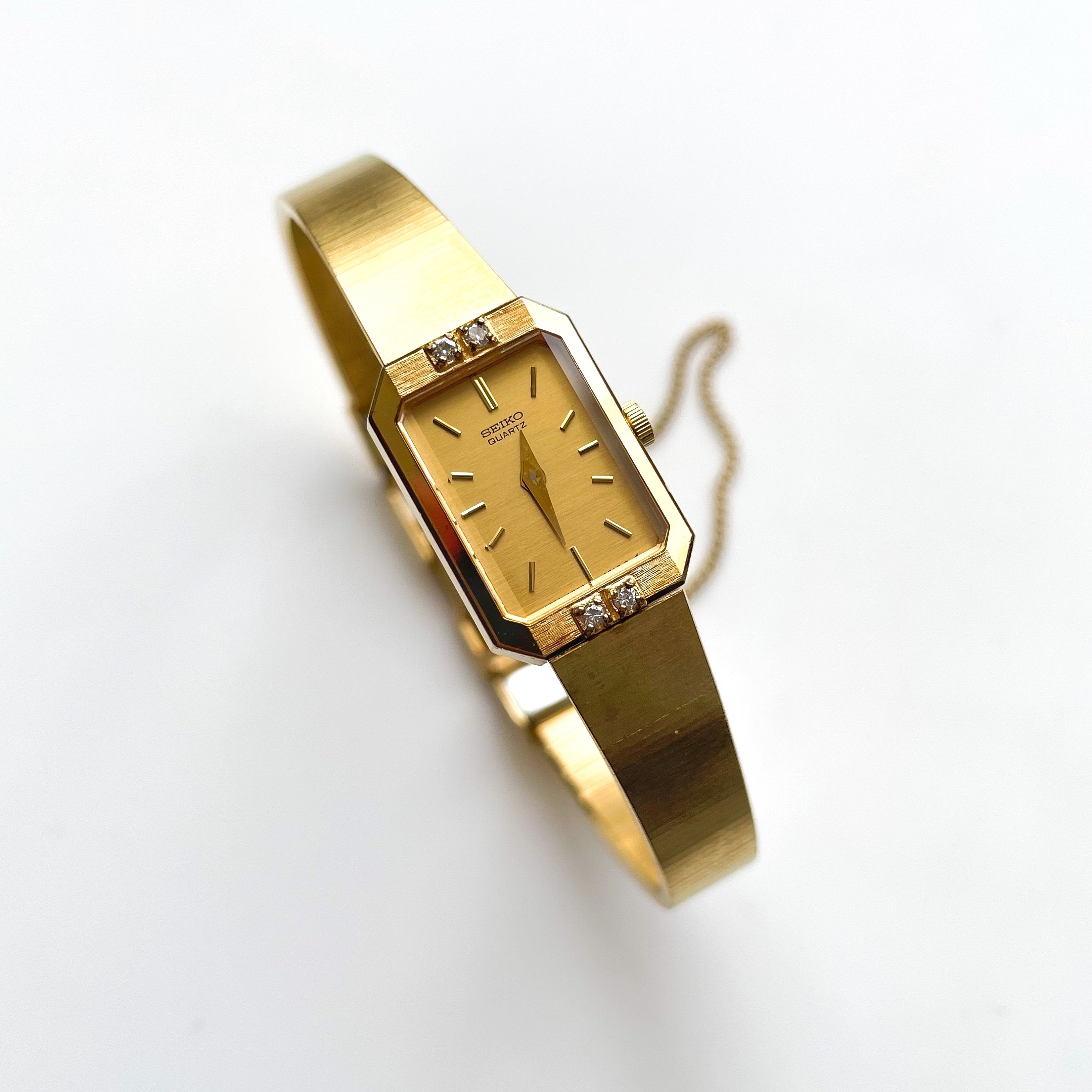 Ladies' 1990s Rectangular Seiko Quartz Watch With Gold-Plated Case and ...