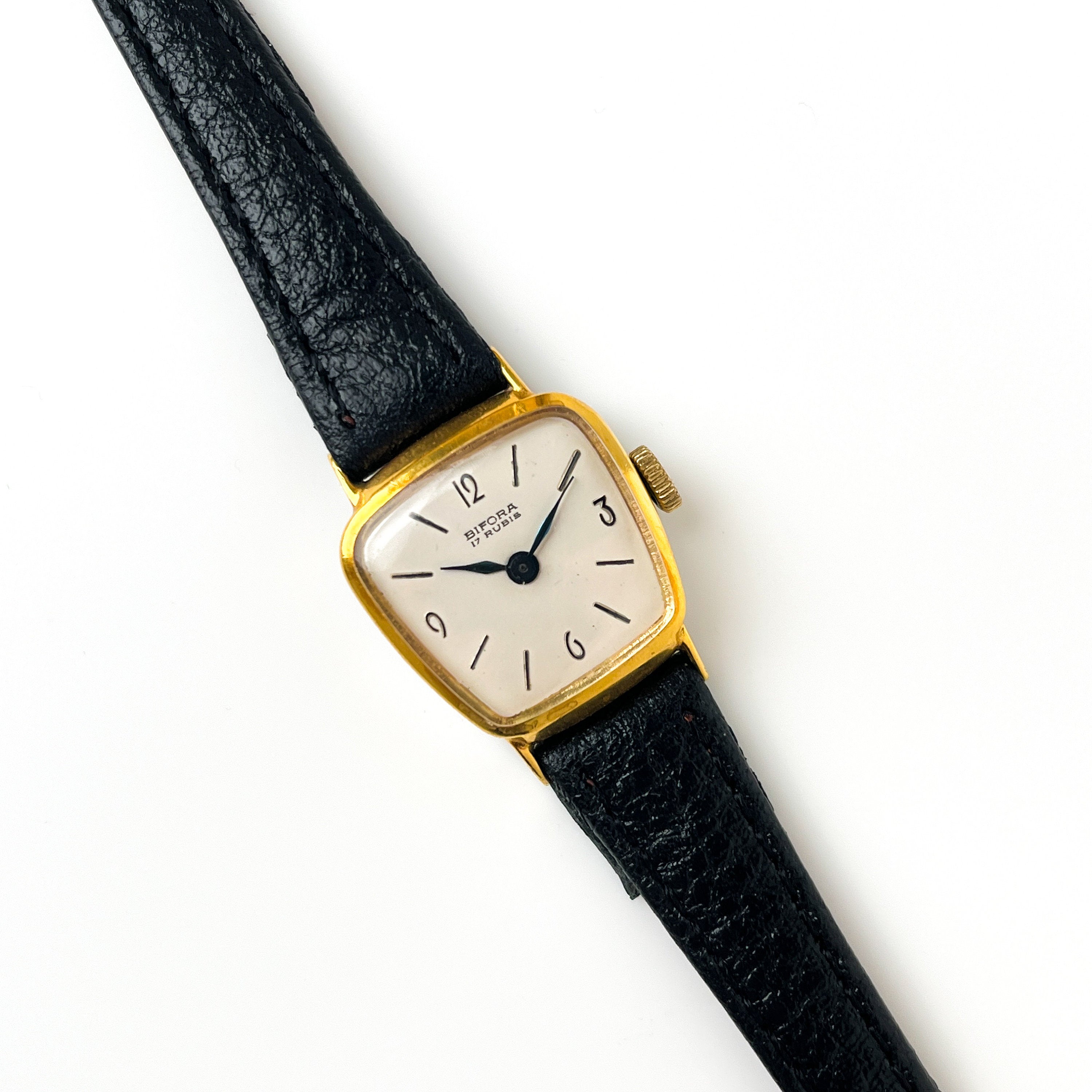 Gold-Plated Bifora Mechanical Watch with Gold Plated Case and Leather ...